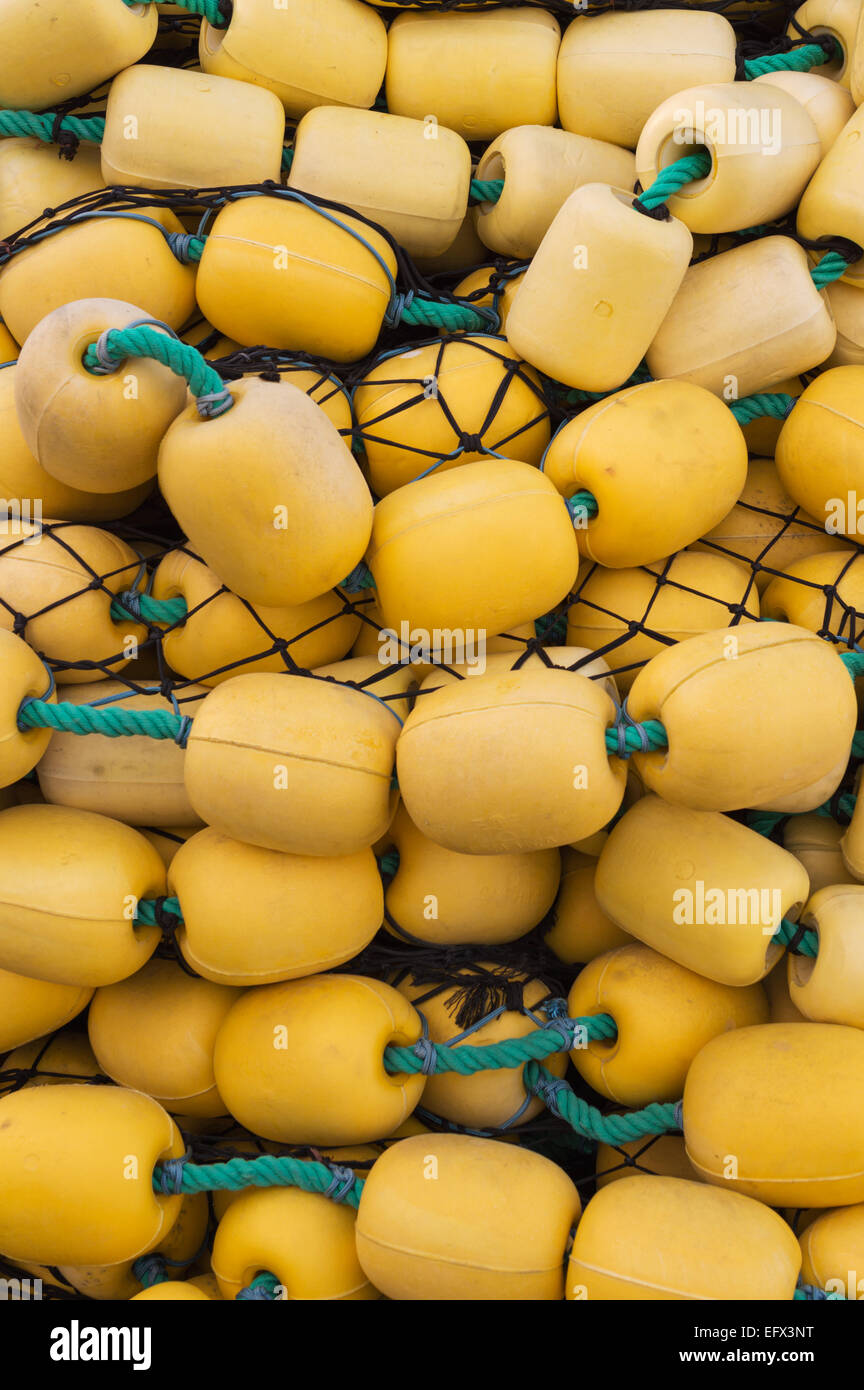 Full frame, close-up of yellow fishing net buoys Stock Photo - Alamy