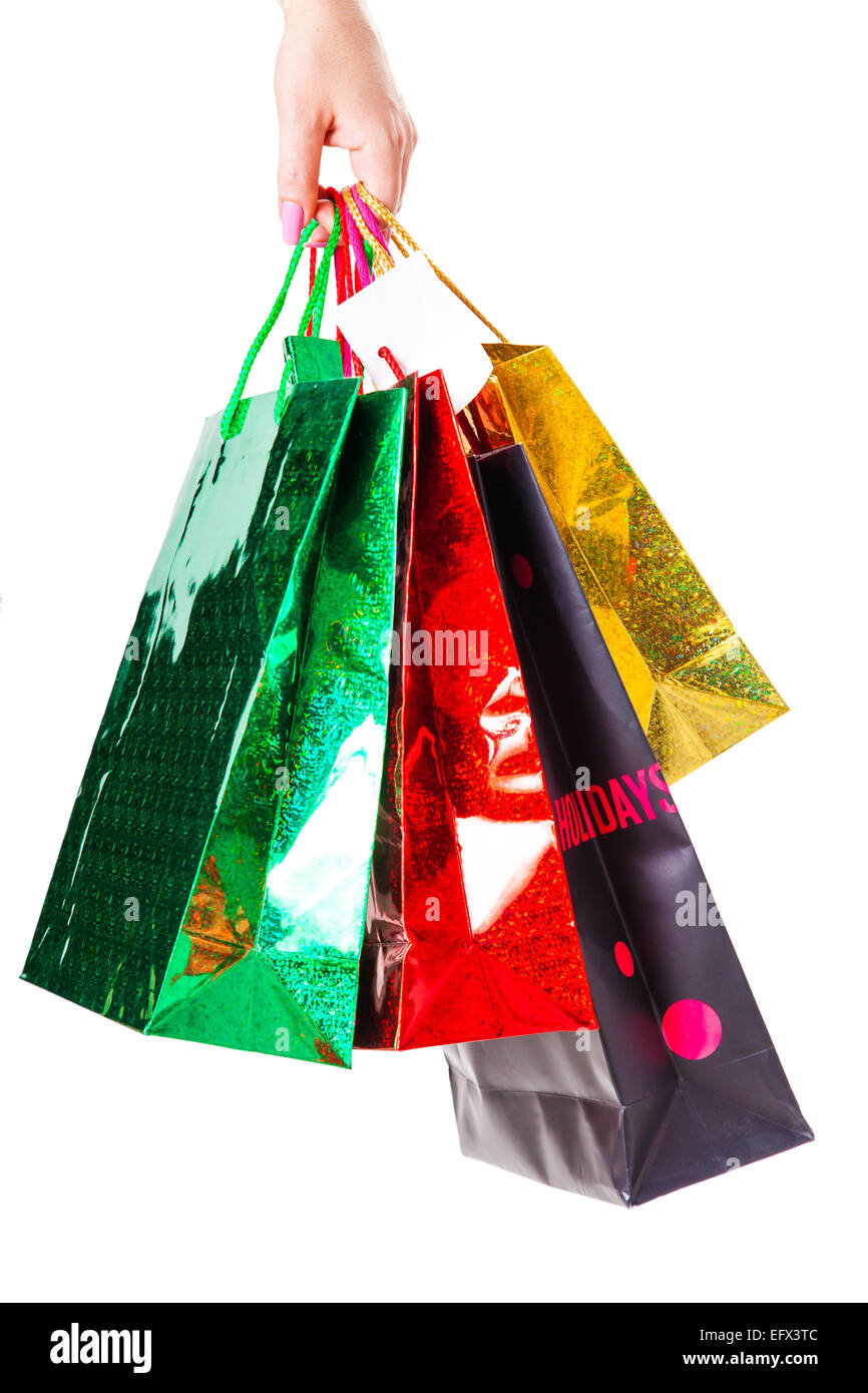 purchase in hand, isolated white background Stock Photo - Alamy