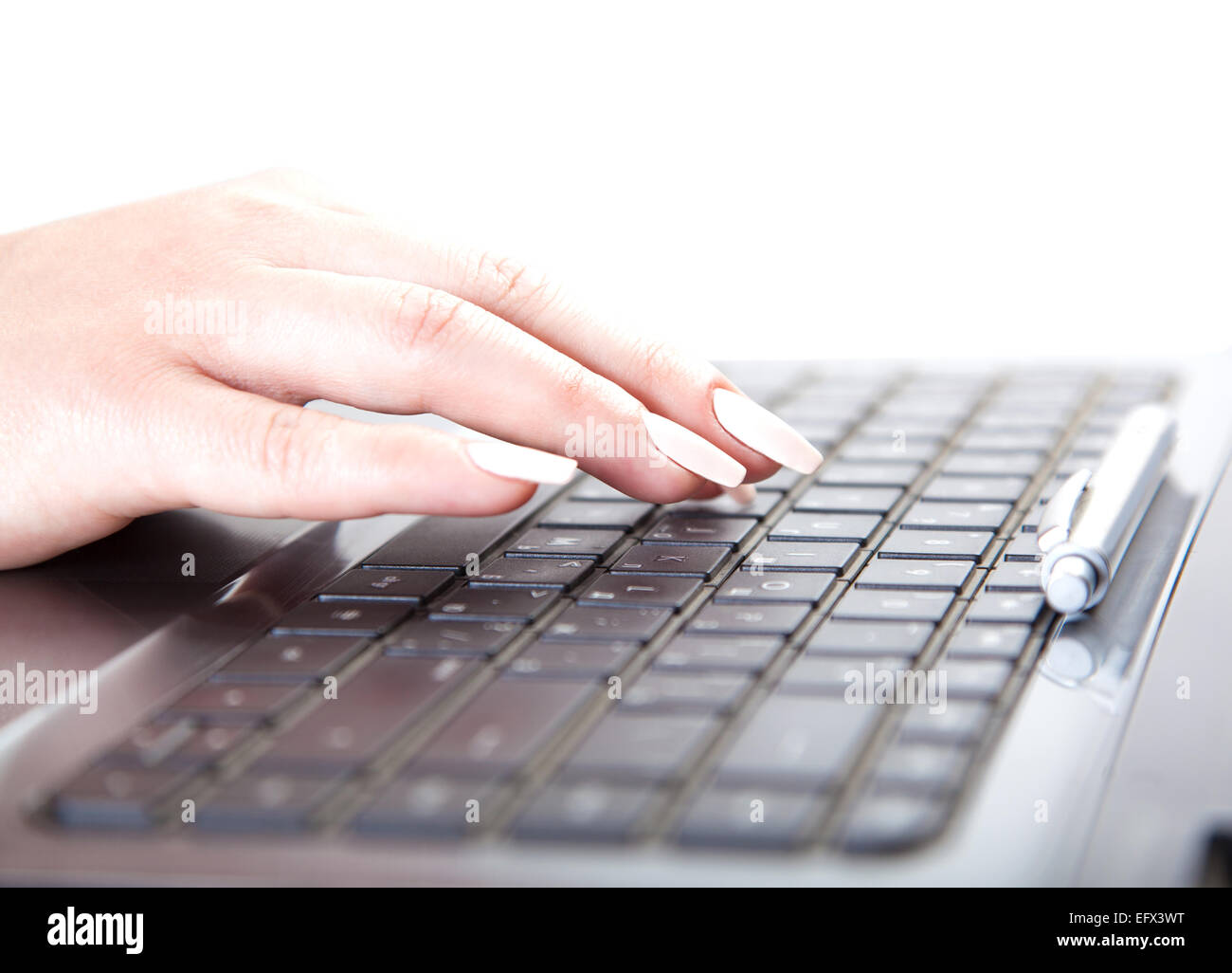 hand on the keyboard, isolated white background Stock Photo - Alamy