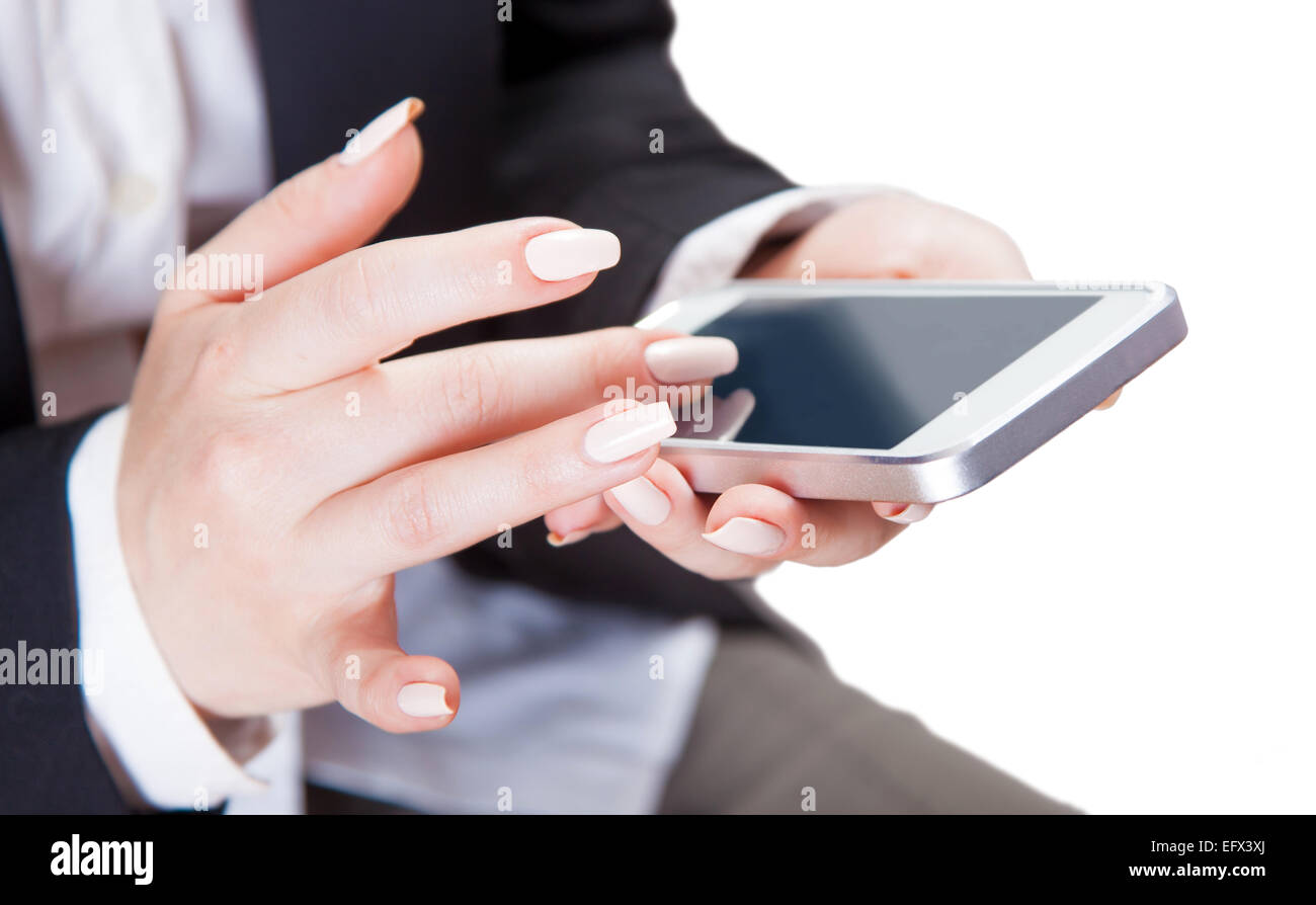 girl with phone, isolated white background Stock Photo - Alamy