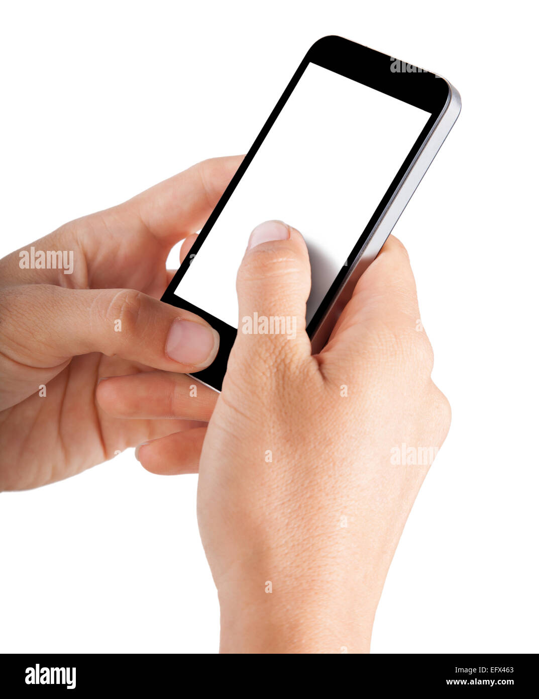 Mobile phone in hands isolated on white background Stock Photo - Alamy