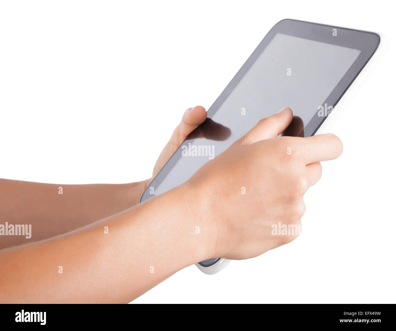 tablet in hands on an isolated white background Stock Photo - Alamy