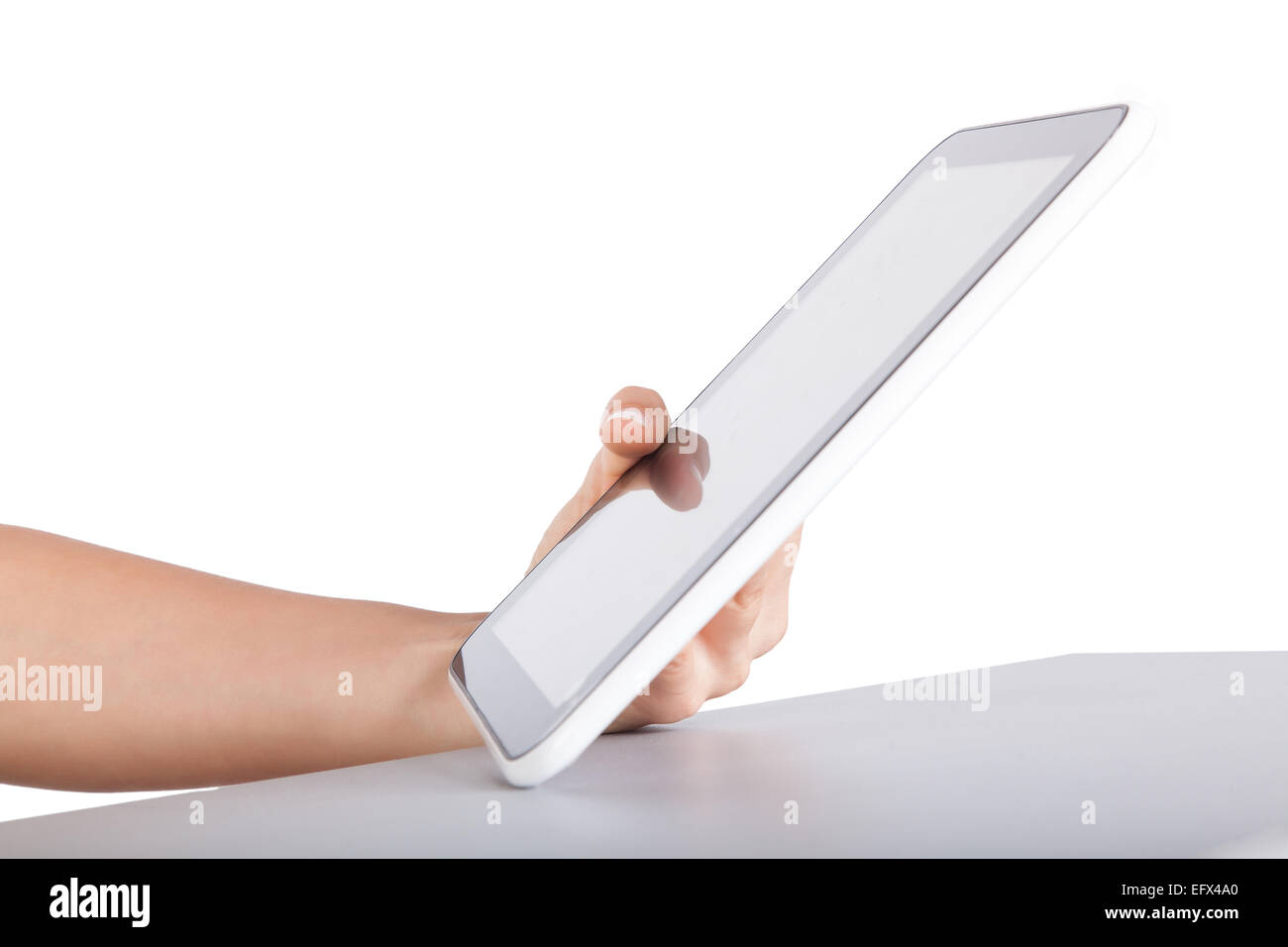 tablet in hand on isolated white background Stock Photo - Alamy