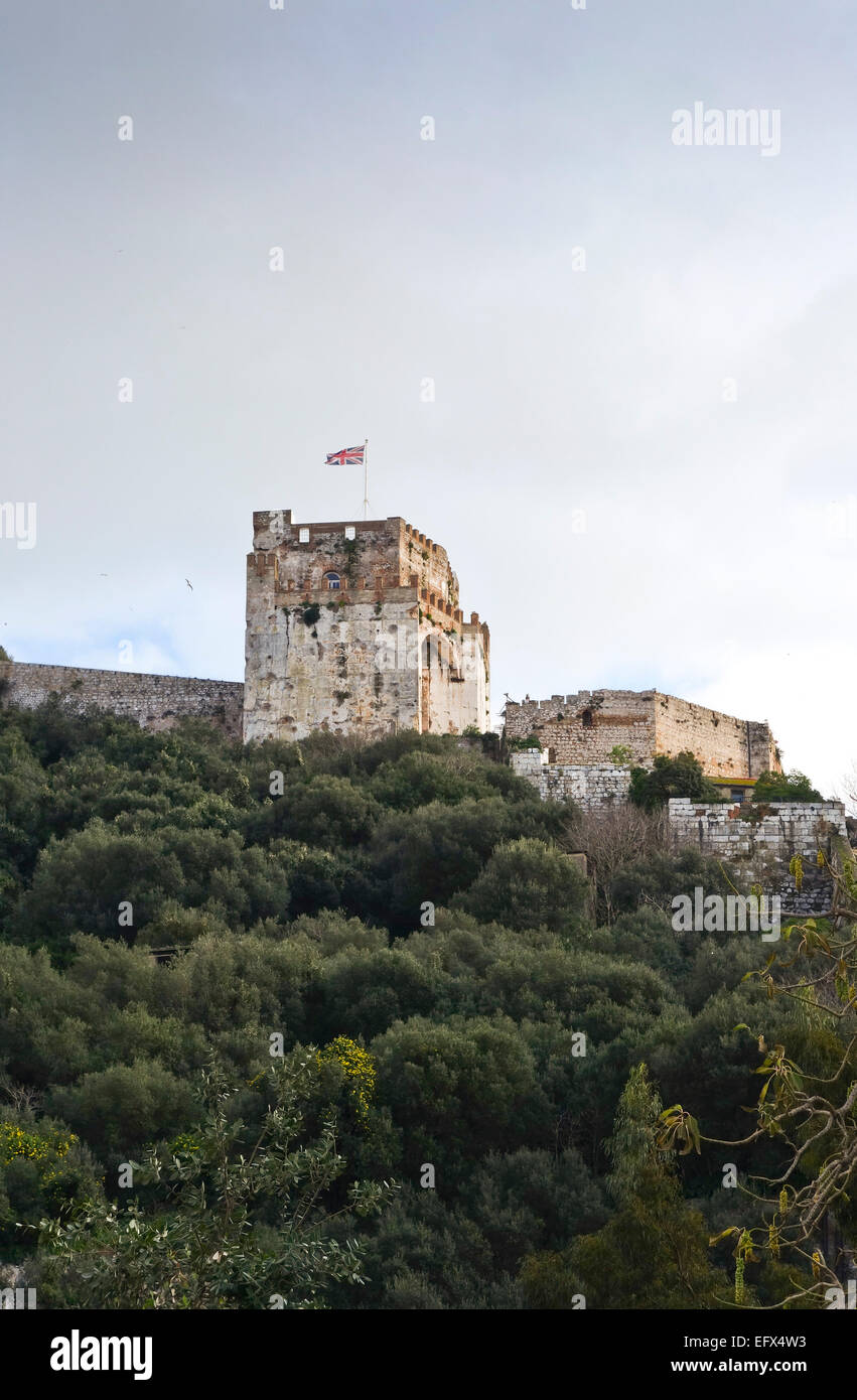 Gibraltar rock. The Moorish Castle's Tower of Homage in Gibraltar ...