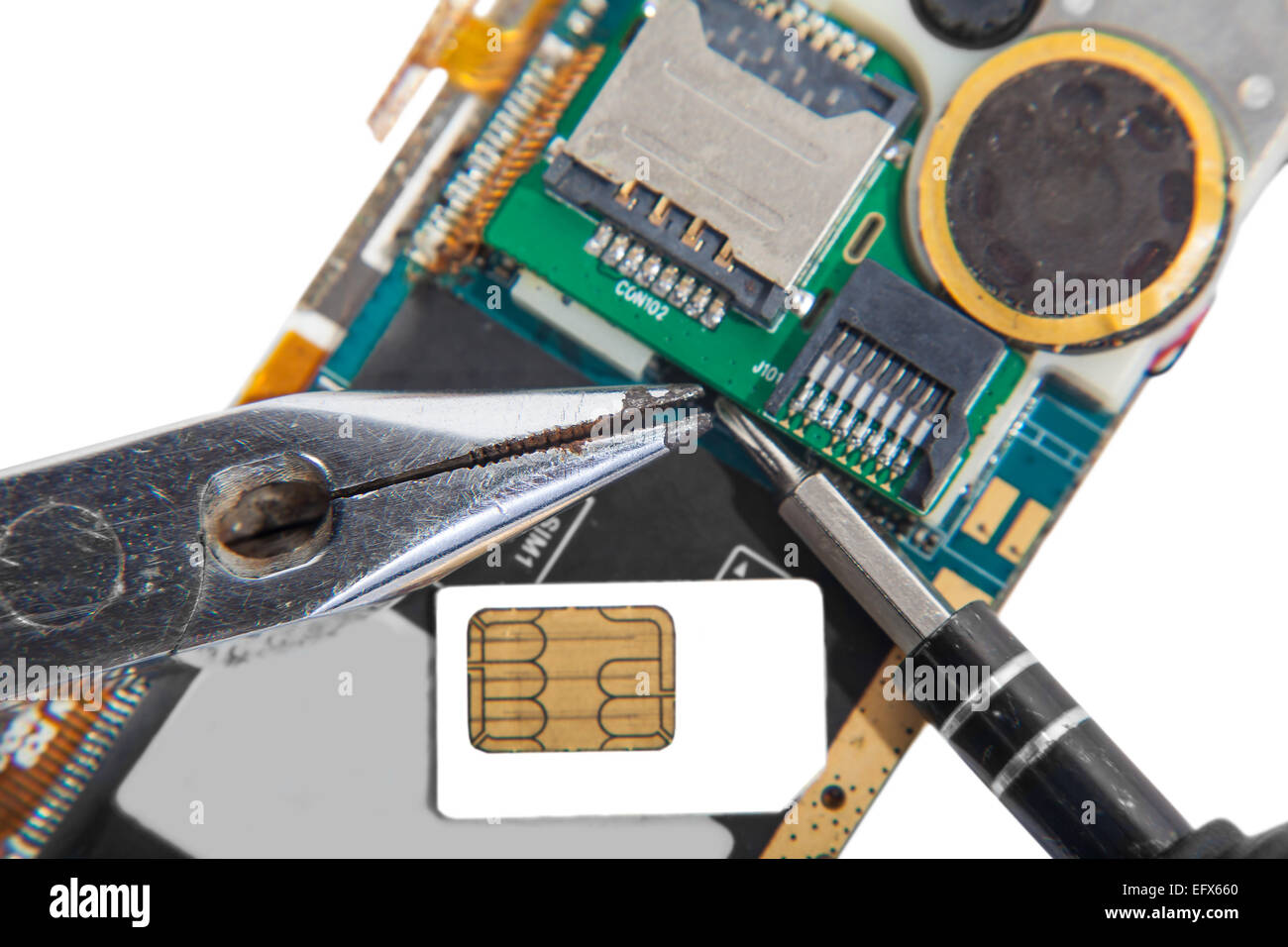 Service repair a broken mobile isolated on white background Stock Photo ...