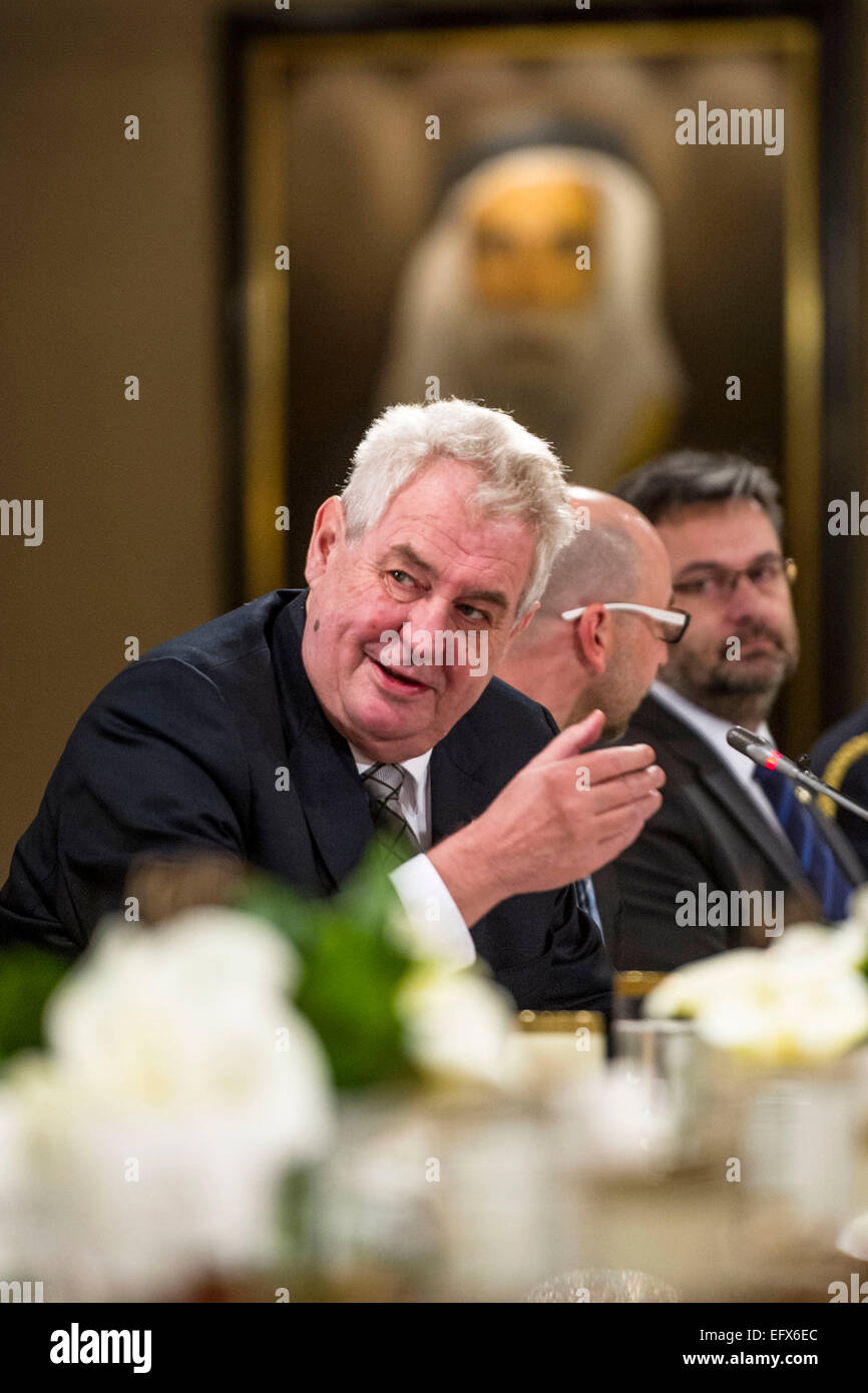 Czech president Milos Zeman (pictured centre during the luncheon) meets ...