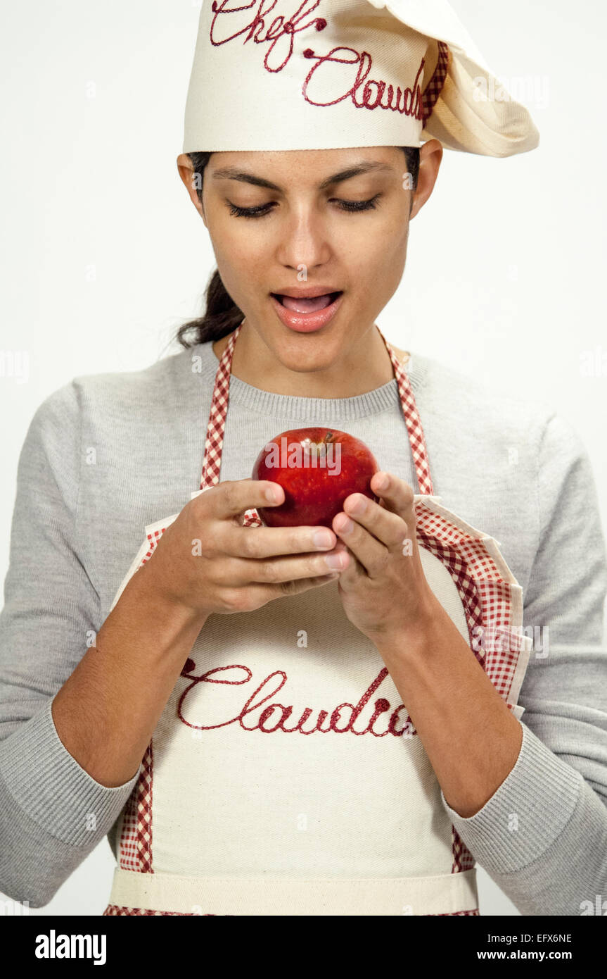 Portrait of a female chef processing food Stock Photo - Alamy