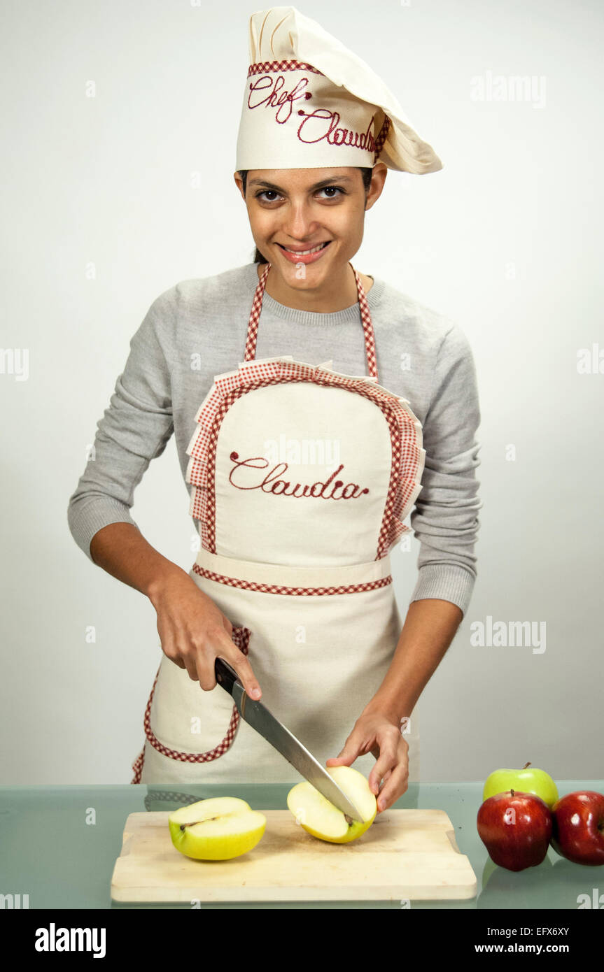 Portrait of a female chef processing food Stock Photo - Alamy