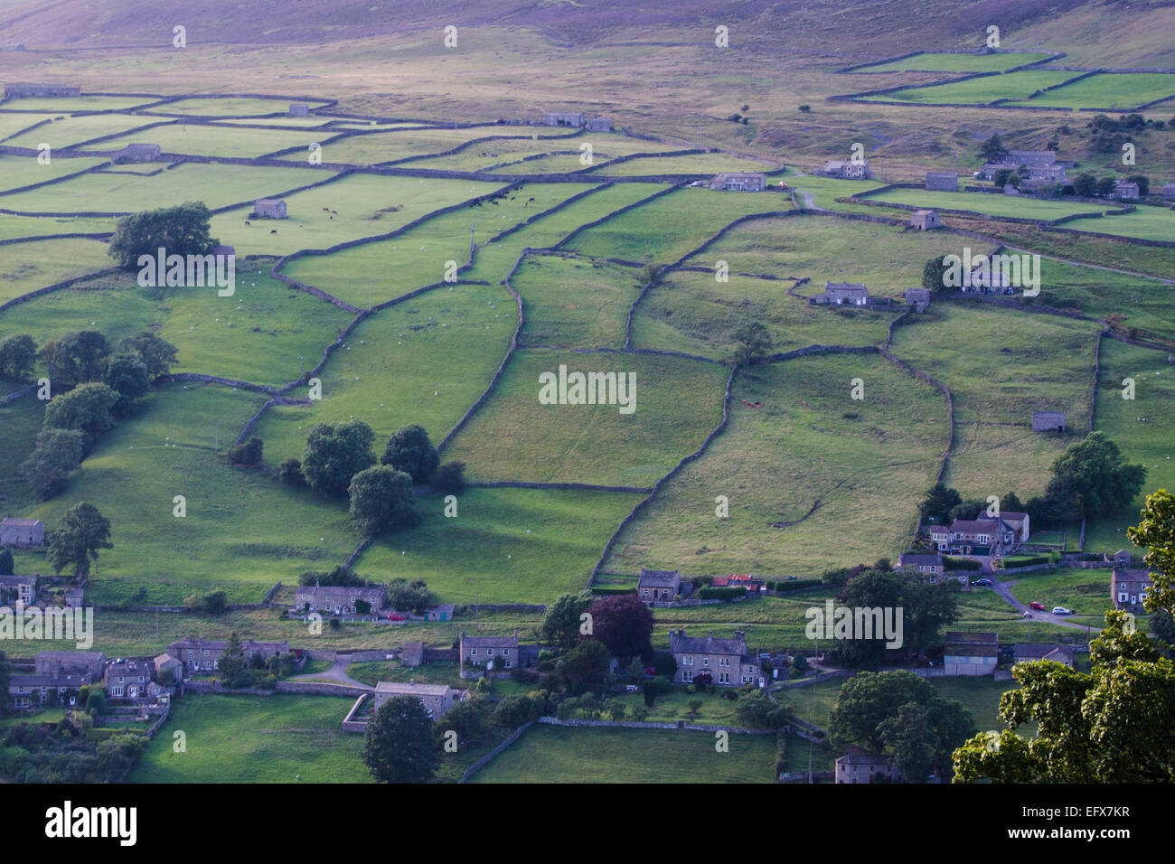 Looking down on Low Row, Swaledale in the Yorkshire Dales National Park ...