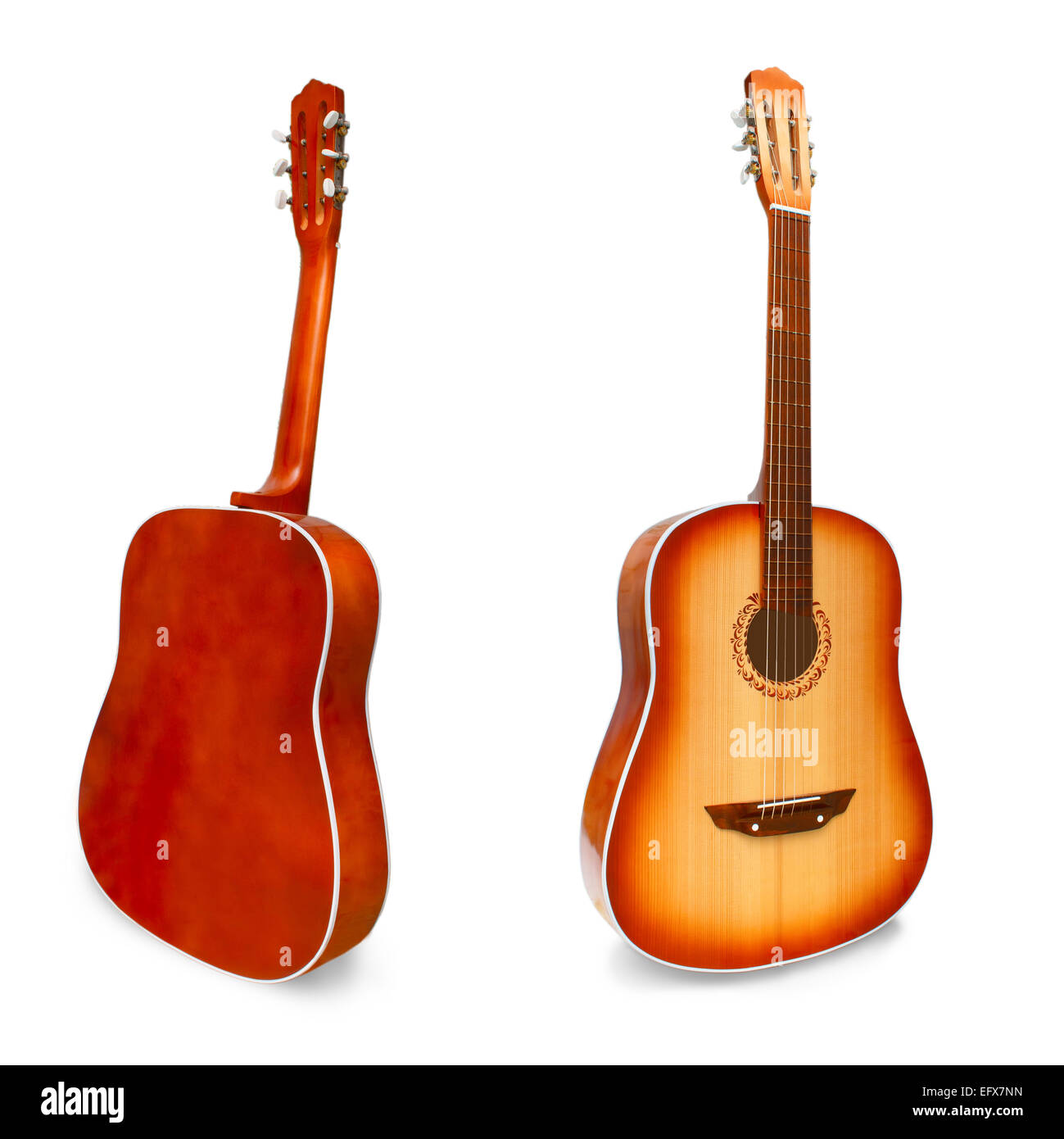 set acoustic classical guitar isolated white Stock Photo - Alamy