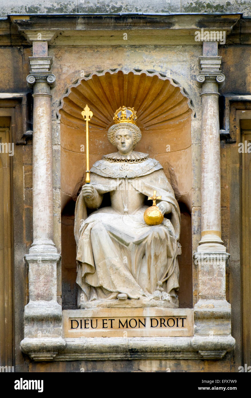 Cambridge, England, UK. Trinity College Great Court. Statue of ...