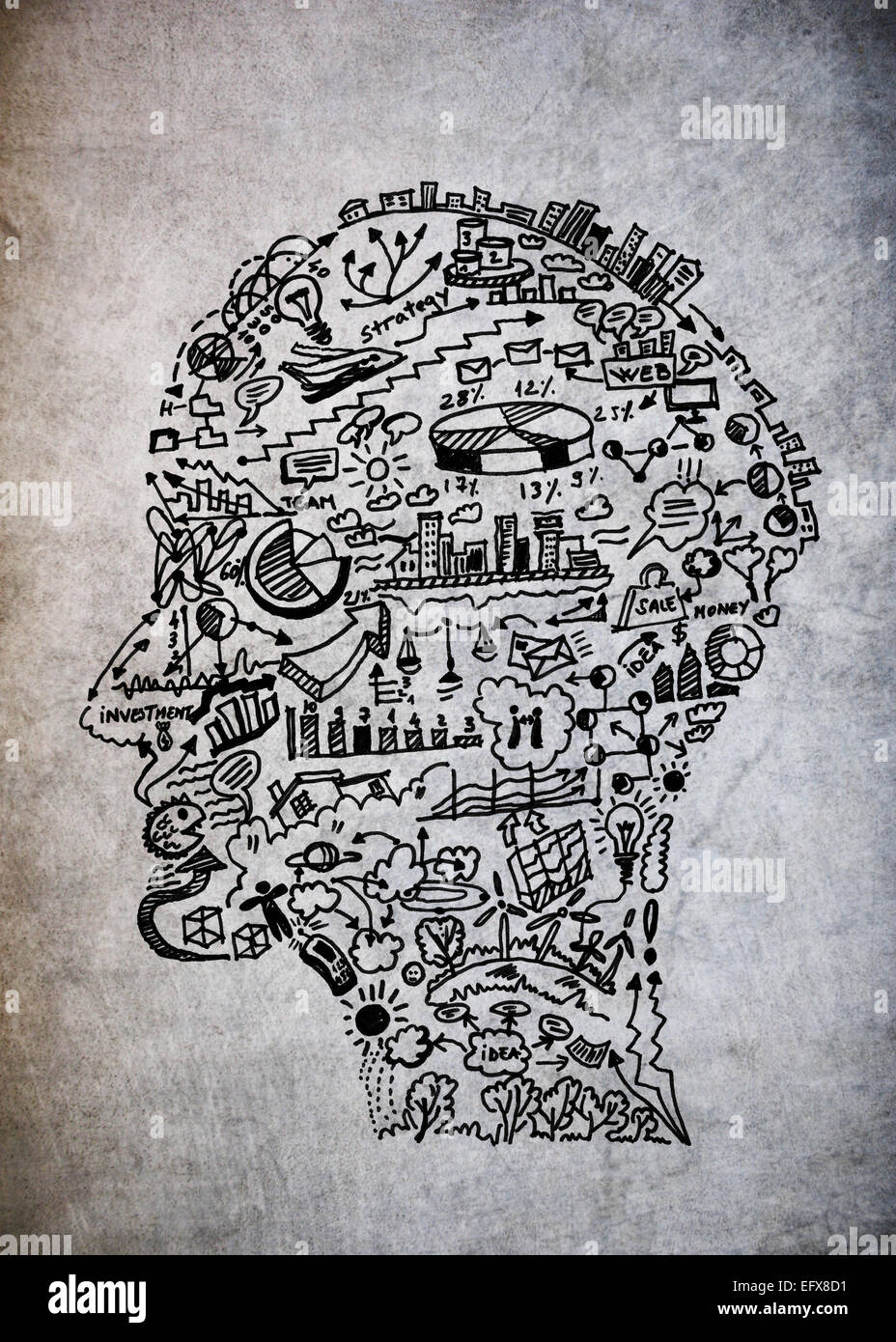 Business drawing in shape of man head Stock Photo - Alamy