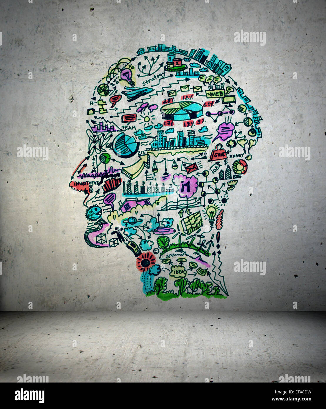 Business drawing in shape of man head Stock Photo - Alamy