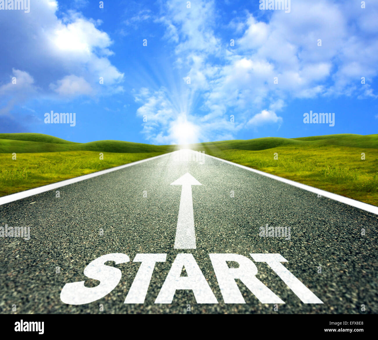 Empty asphalt road, with sign start on asphalt Stock Photo - Alamy
