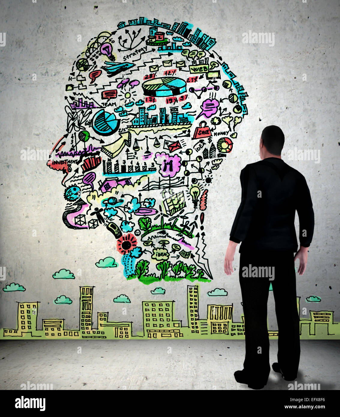 Business drawing in shape of man head Stock Photo - Alamy