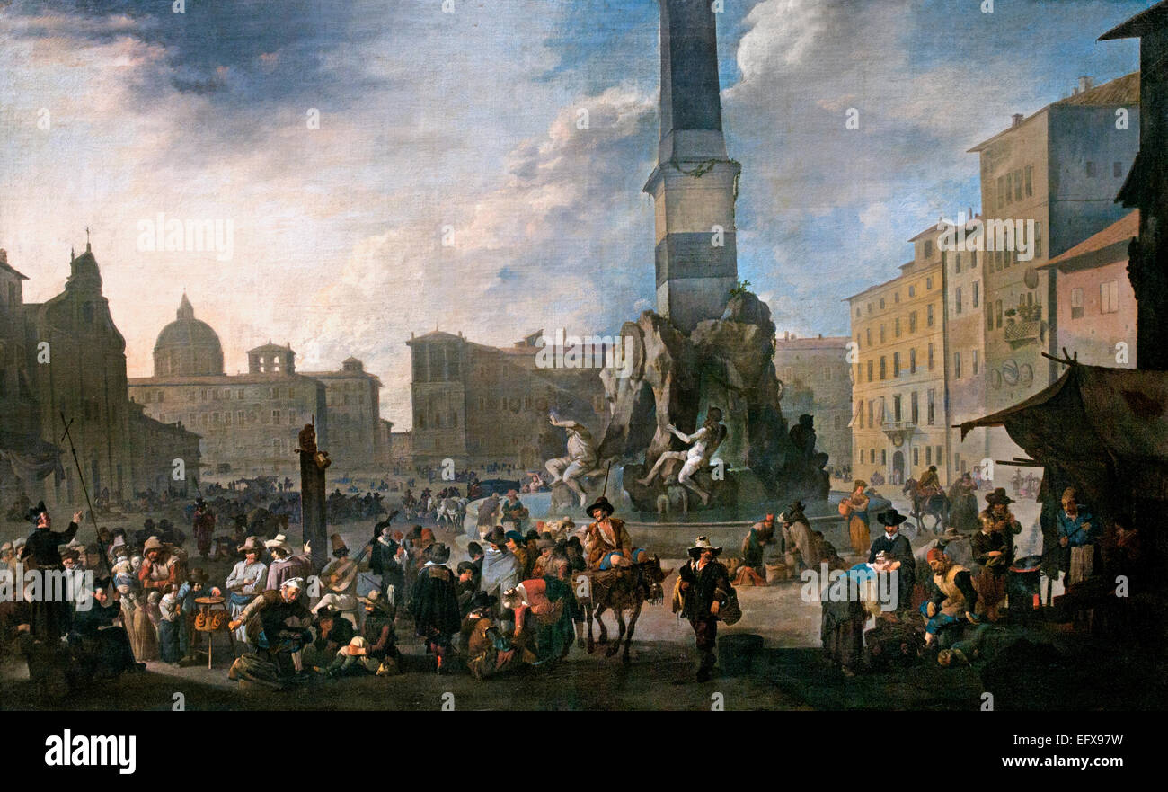 Roman Market Scene in the Piazza Navona 1657 Johannes (or Johann ...