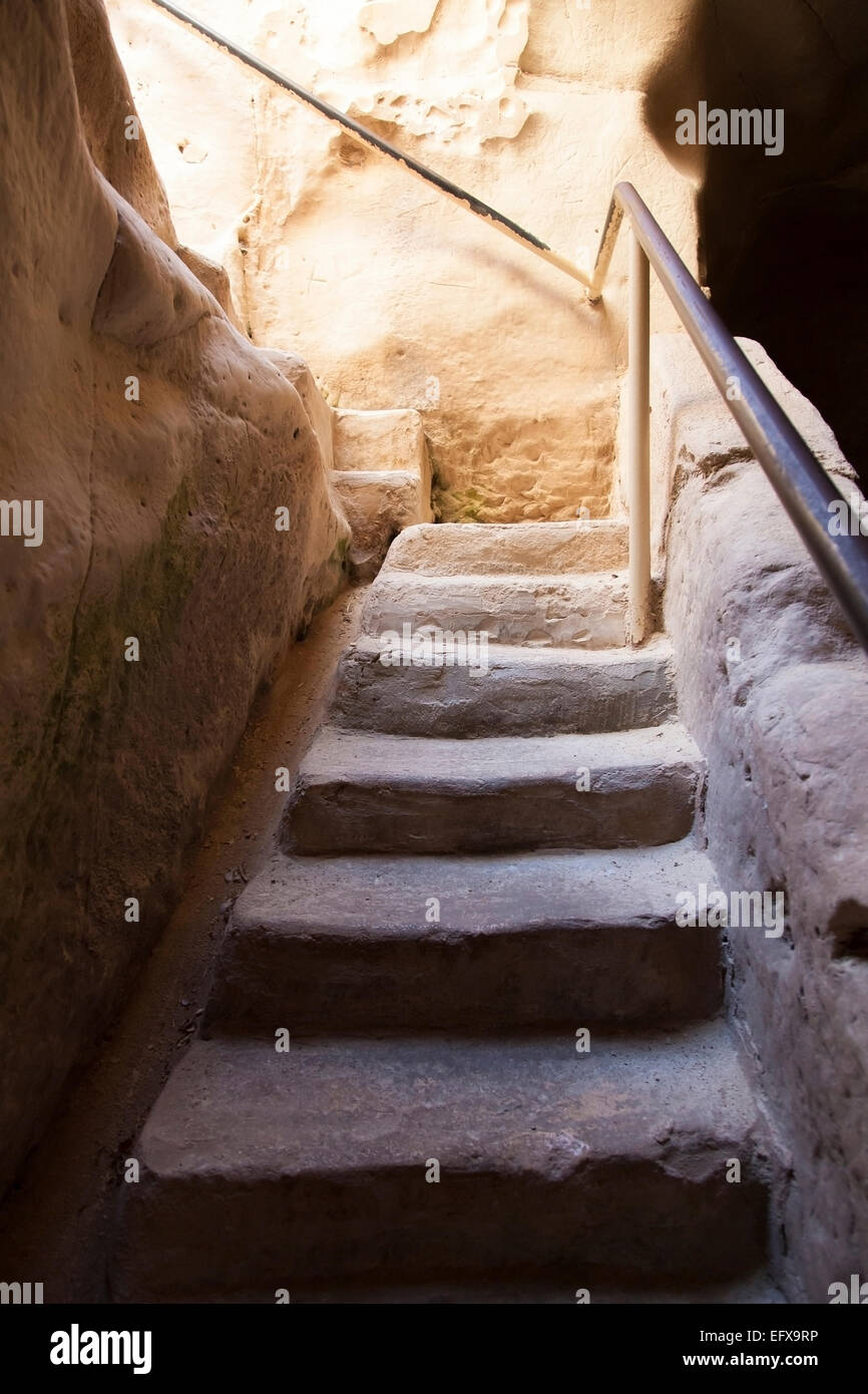 descent into the chalk cave with hewn stone steps Stock Photo - Alamy