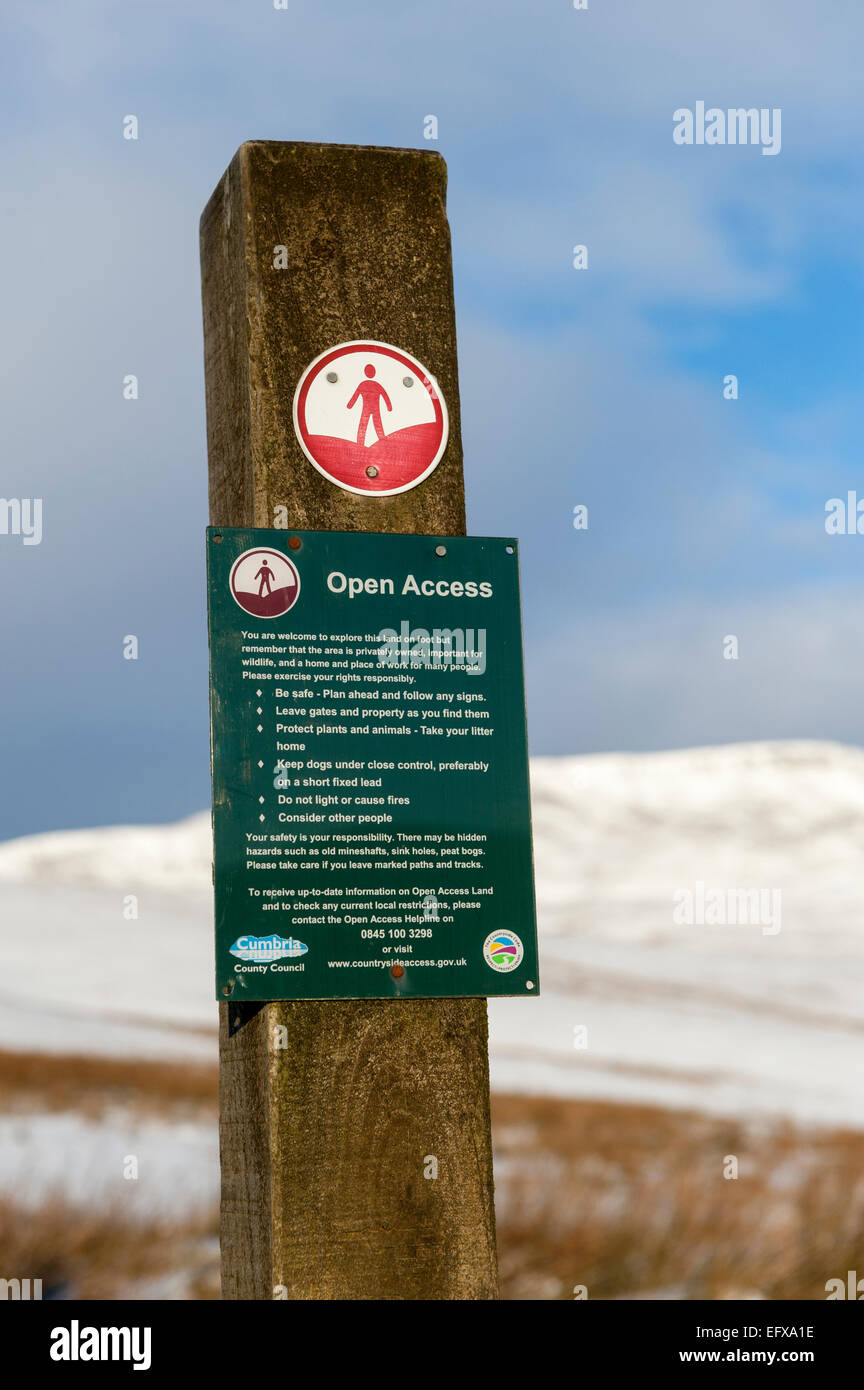 Open Access signs on foot stile onto Wild Boar Fell from Mallerstang ...