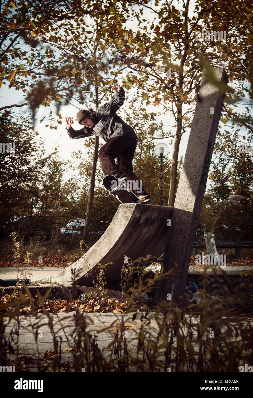 Skateboarding on mini ramp, Pivot to fakie, Berlin, Germany Stock Photo ...
