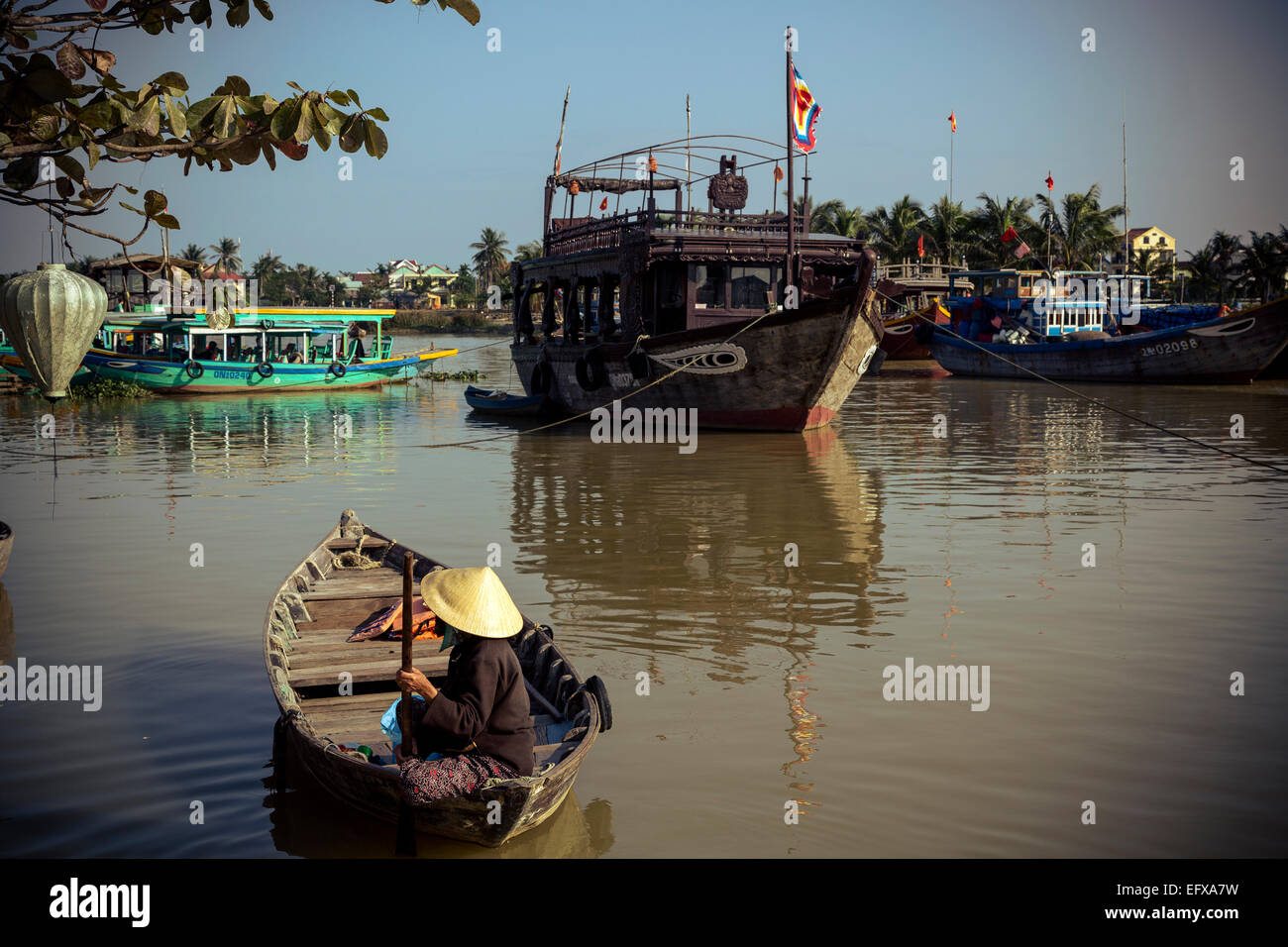 Boats at the Thu Bon river, Hoi An, Vietnam Stock Photo - Alamy
