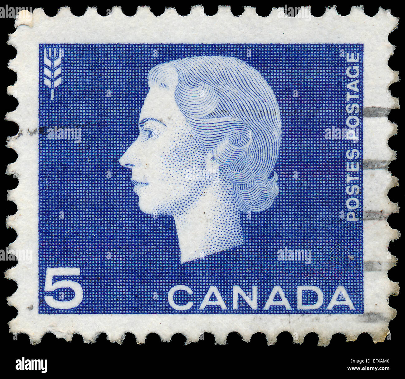 CANADA - CIRCA 1962: A stamp printed in Canada shows Queen Elizabeth II ...