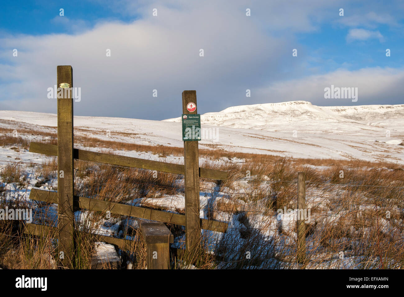 Open Access signs on foot stile onto Wild Boar Fell from Mallerstang ...