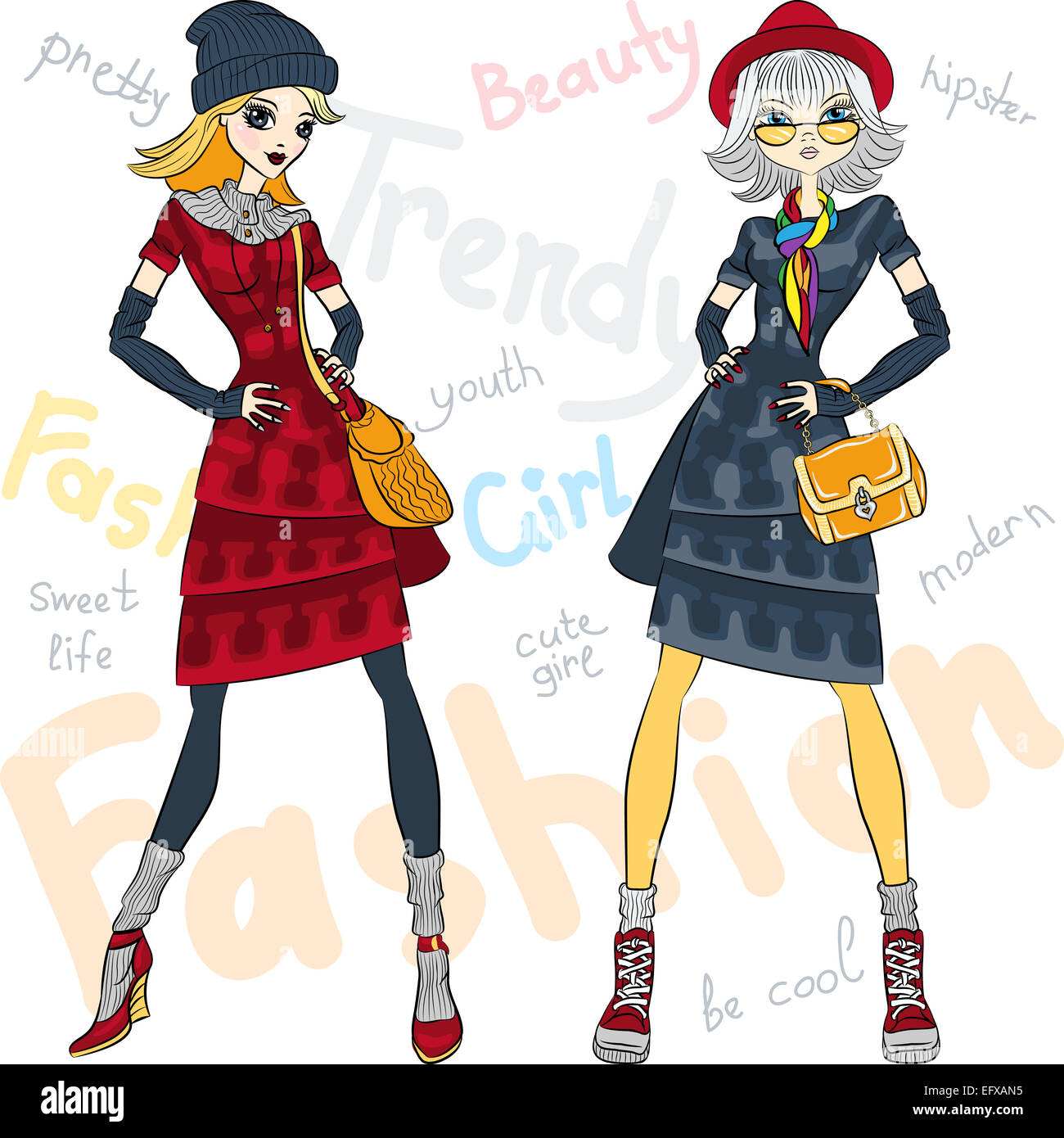 Vector beautiful fashion girls top models Stock Photo - Alamy