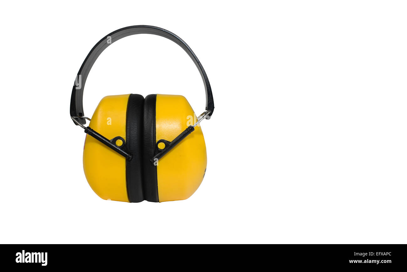 Hearing protection yellow ear muffs Stock Photo - Alamy
