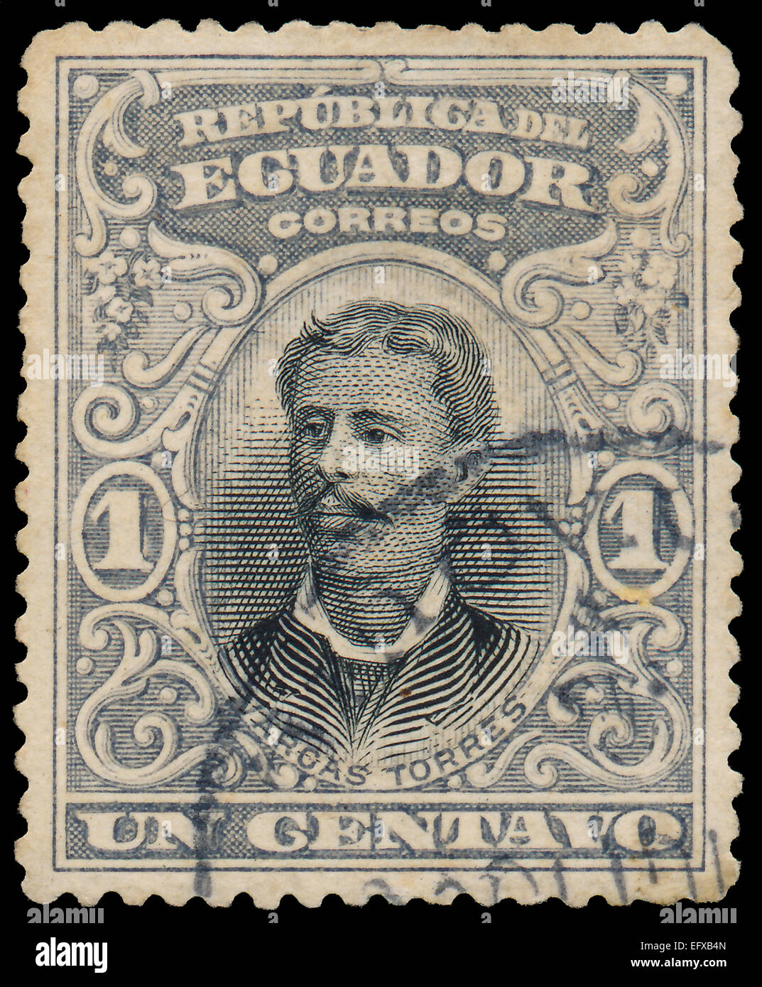 ECUADOR, CIRCA 1899 - Post stamp printed in Ecuador shows Luis Vargas ...