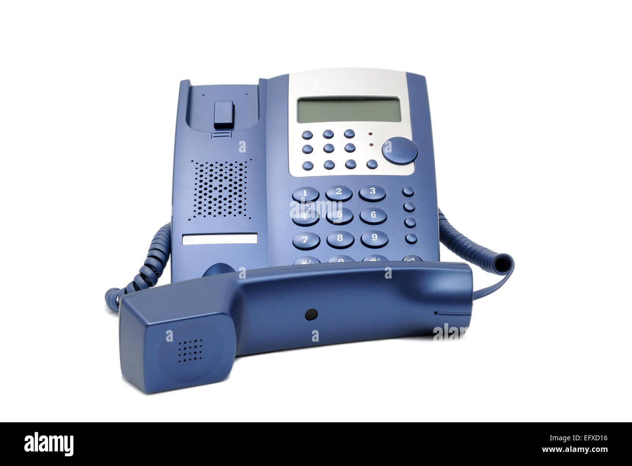 Modern blue business office telephone isolated on a white background ...