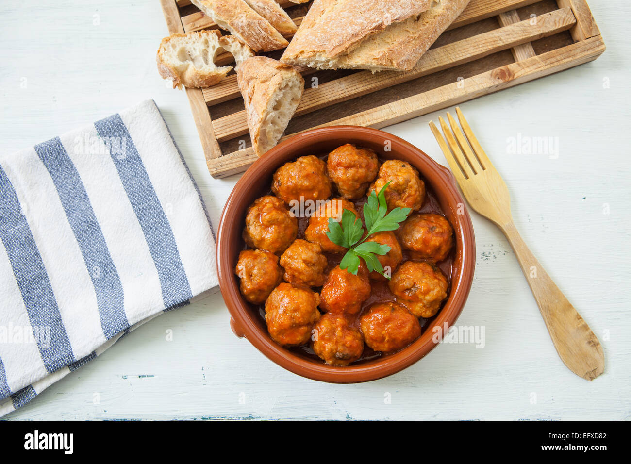 spanish meat balls with tomato sauce tapa Stock Photo - Alamy
