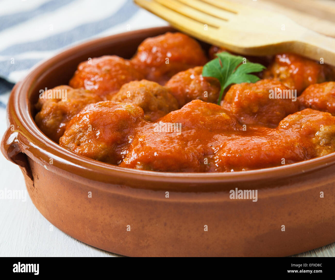 spanish meat balls with tomato sauce tapa Stock Photo - Alamy