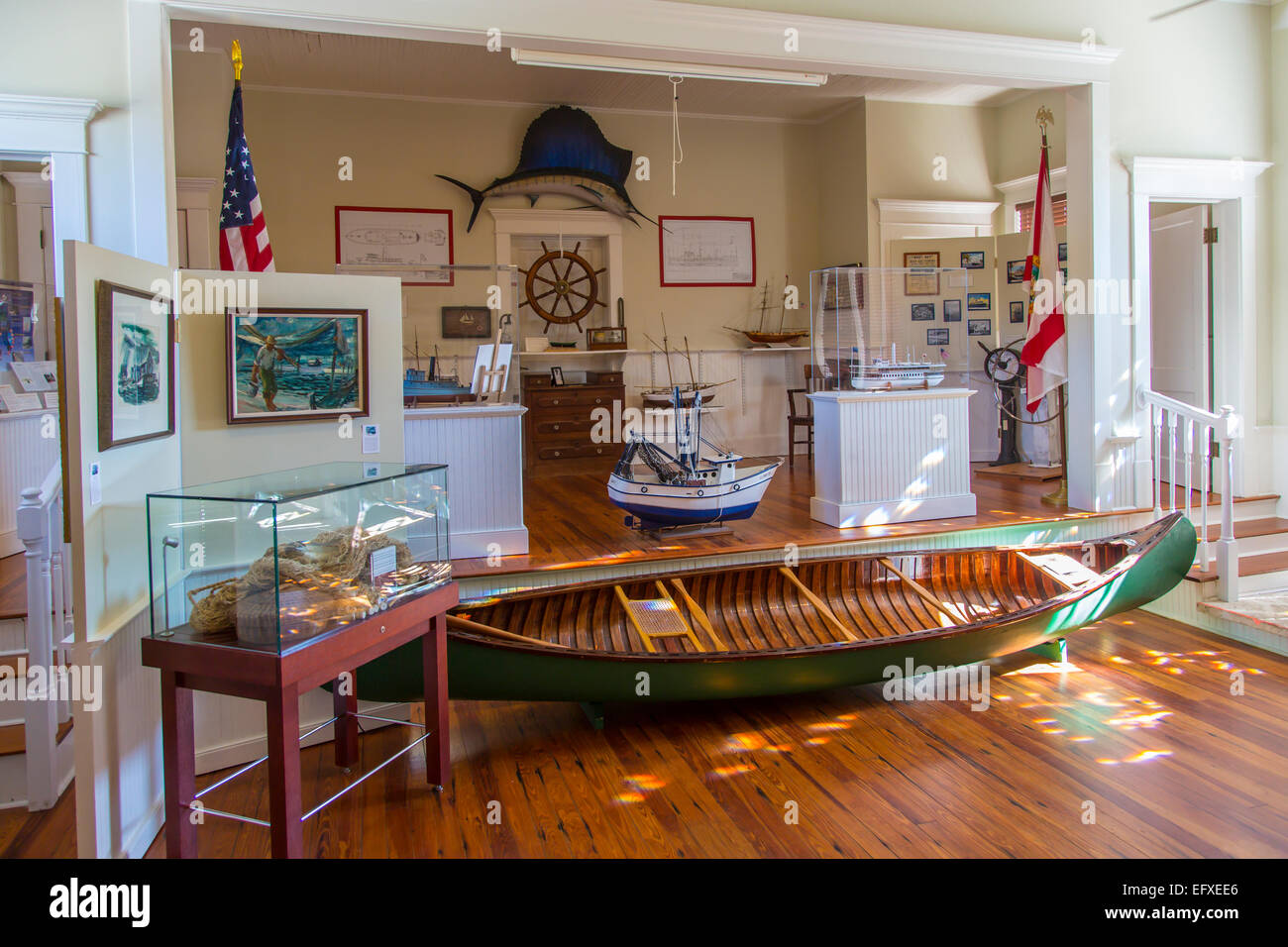 Interior exhibits of Florida Maritime Museum in the historic fishing ...