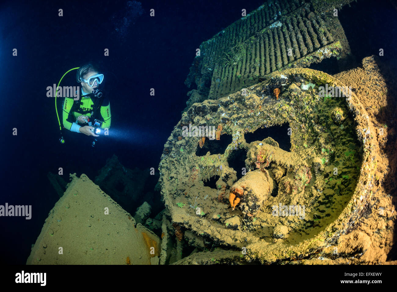 Ship Wreck of British Loyalty and scuba diver,Maradhoo, Addu Atoll ...
