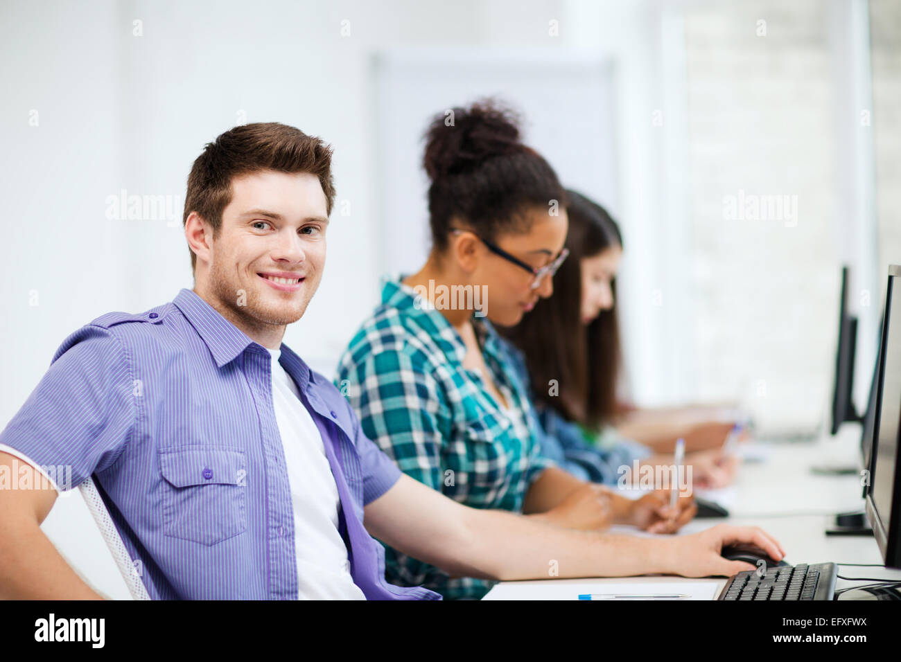 student with computer studying at school Stock Photo - Alamy