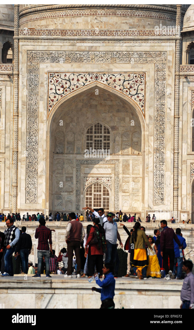 taj mahal close up india. This marble architecture is at agra Stock ...