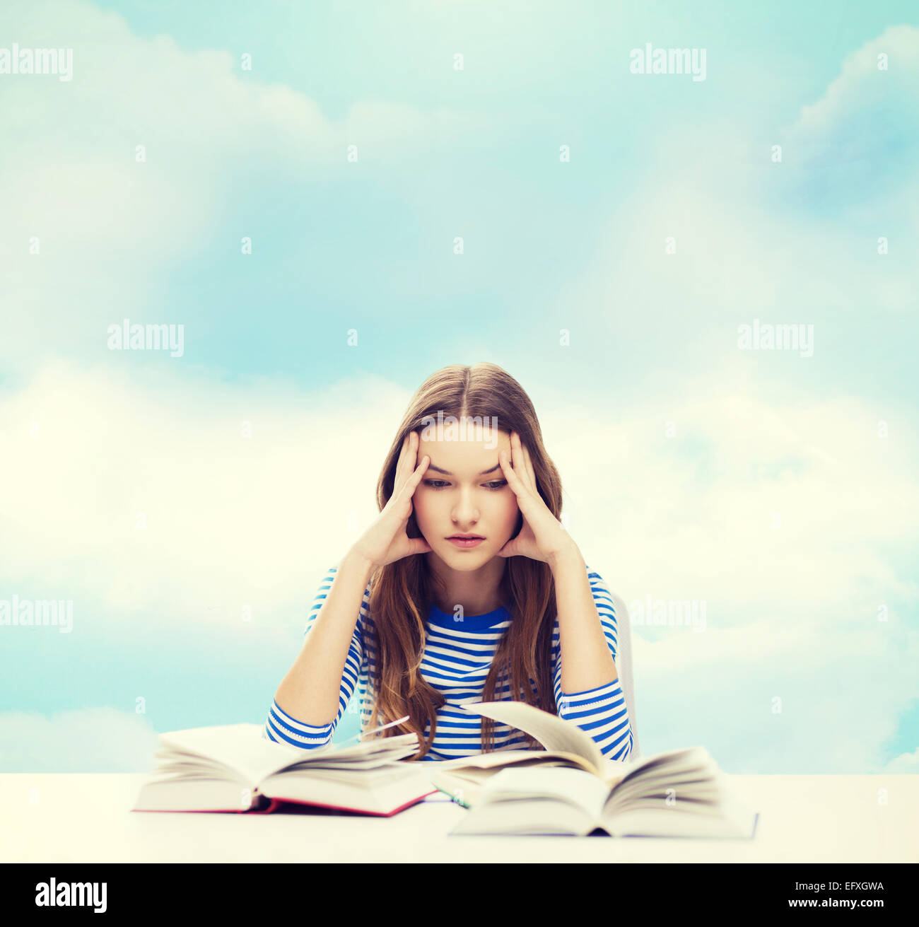 Stressed teen girl studying hi-res stock photography and images - Alamy