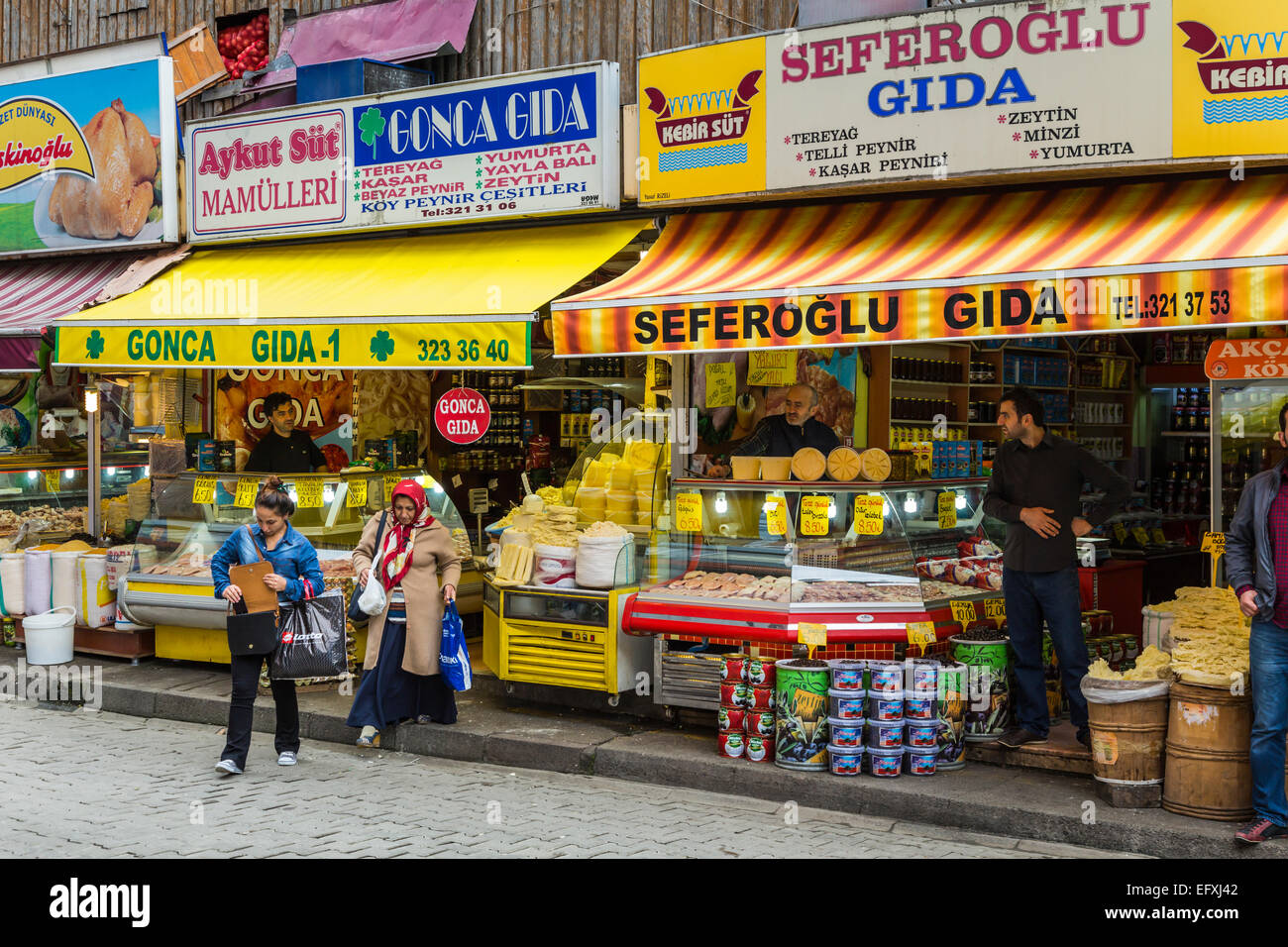A street scene with shops and stores in the Black Sea port of Trabzon ...