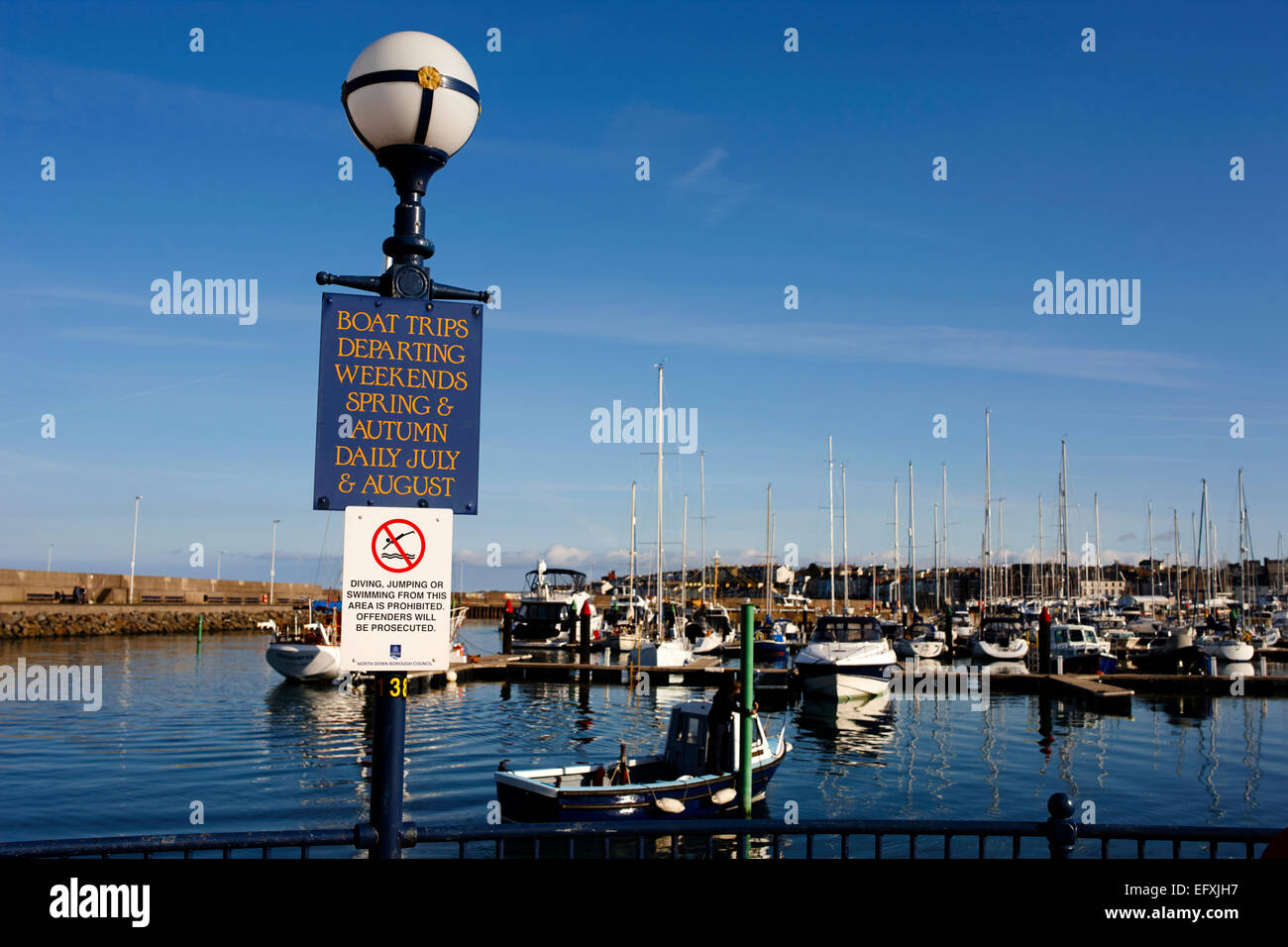 boat trip signs at Bangor marina and promenade county down Northern ...