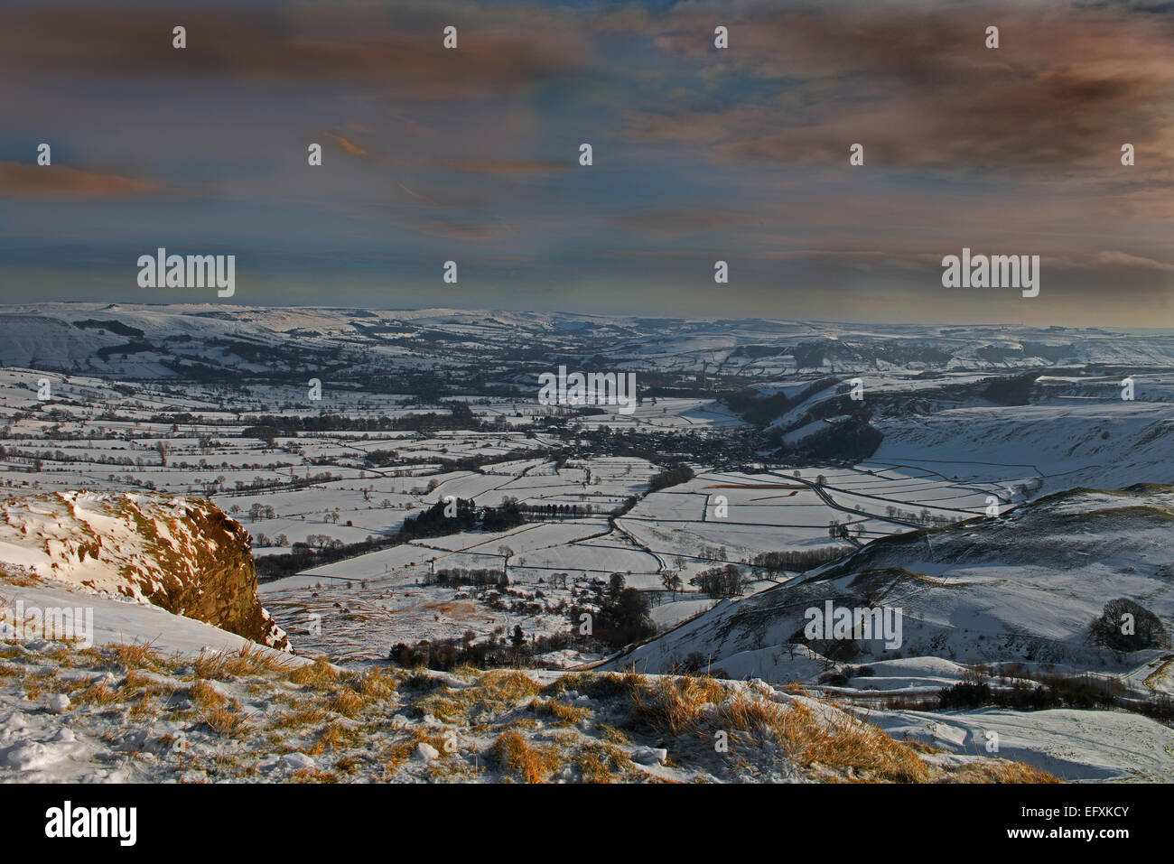 Views of The Hope Valley and Castleton taken from Mam Tor in The Peak ...