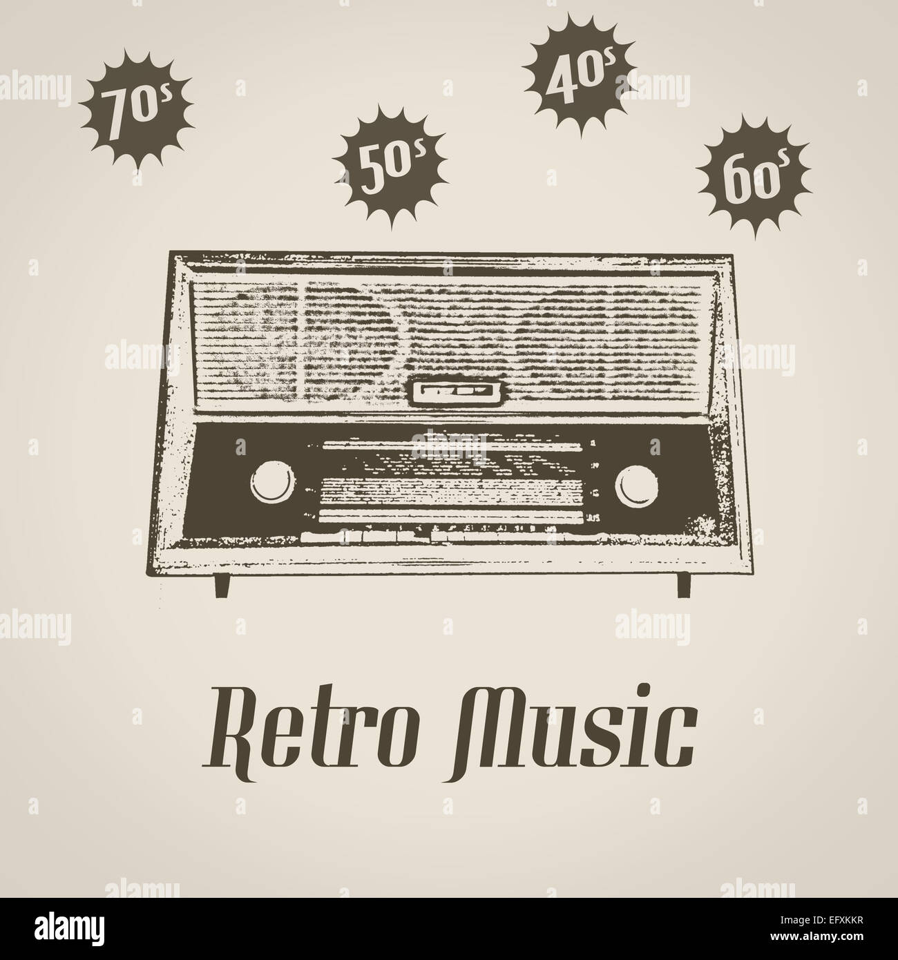 Radio icon and text retro music in vintage style poster Stock Photo - Alamy