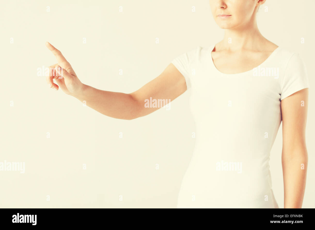 woman with finger up Stock Photo - Alamy