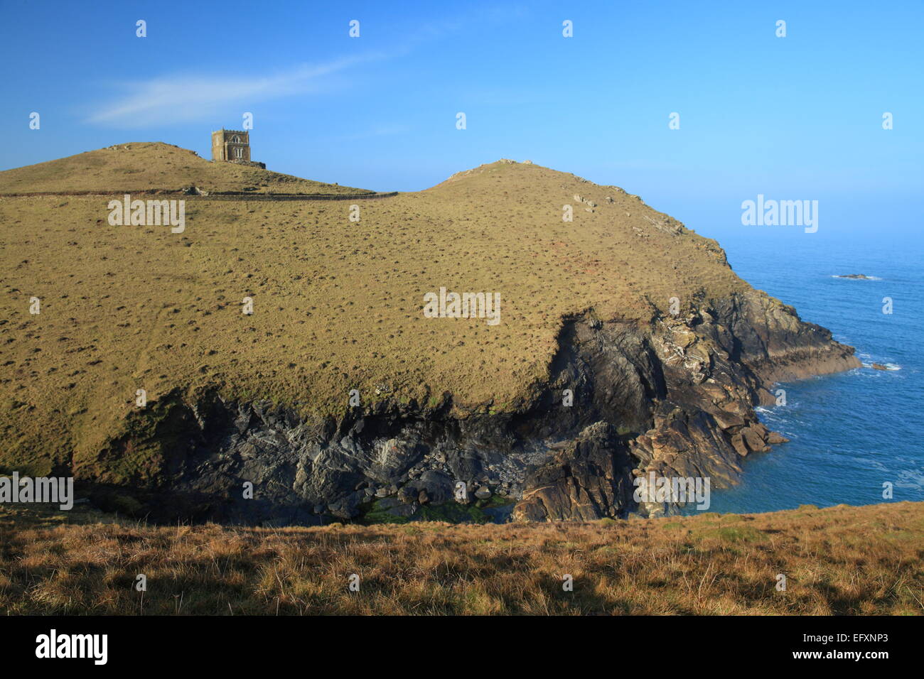 Sunny winters day at Doyden point, Port Quin, North Cornwall, England ...