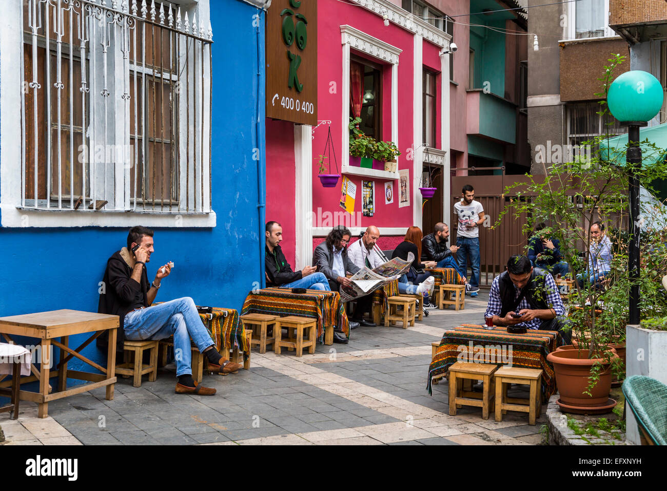 An informal outdoor street cafe in the Black Sea port of Trabzon ...