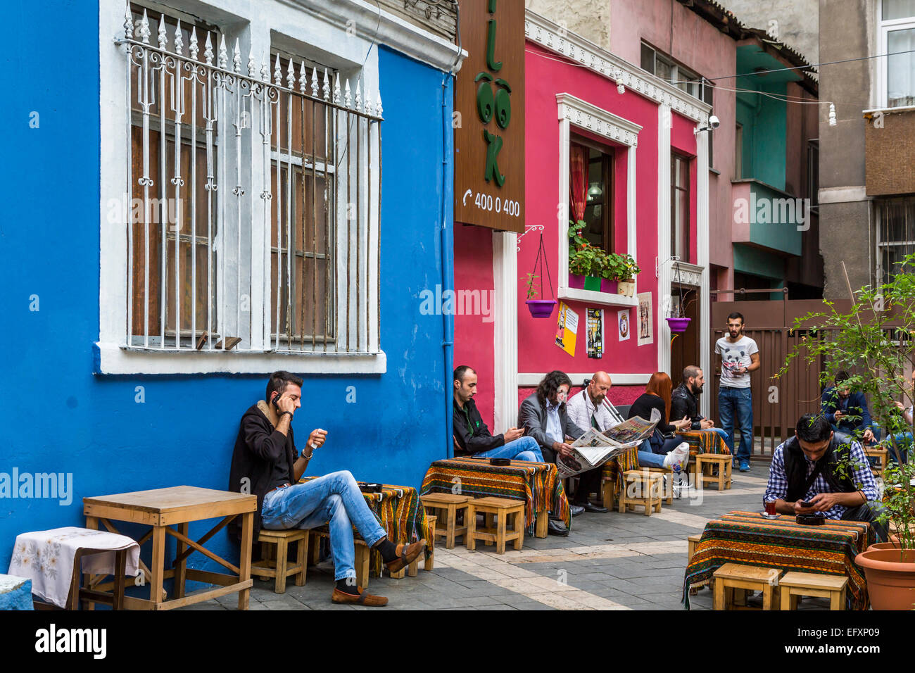 An informal outdoor street cafe in the Black Sea port of Trabzon ...