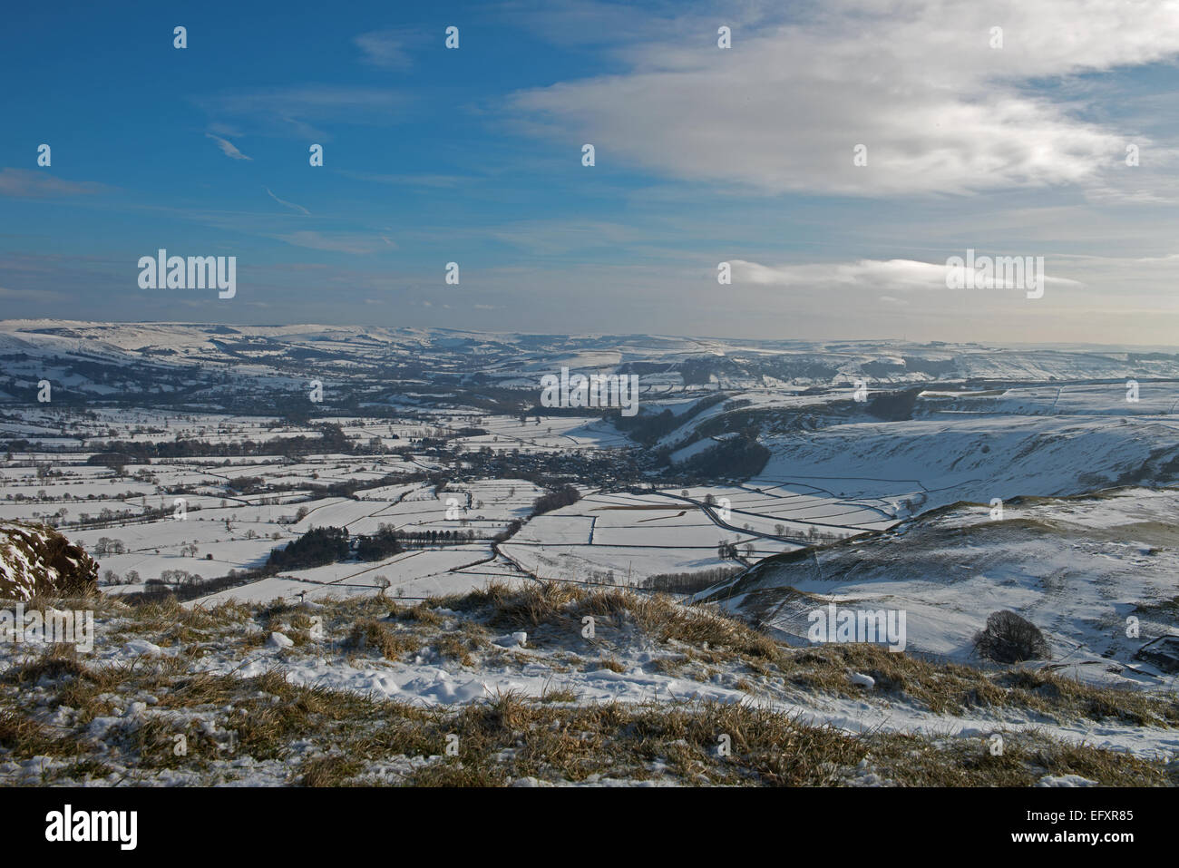 Views of The Hope Valley and Castleton taken from Mam Tor in The Peak ...