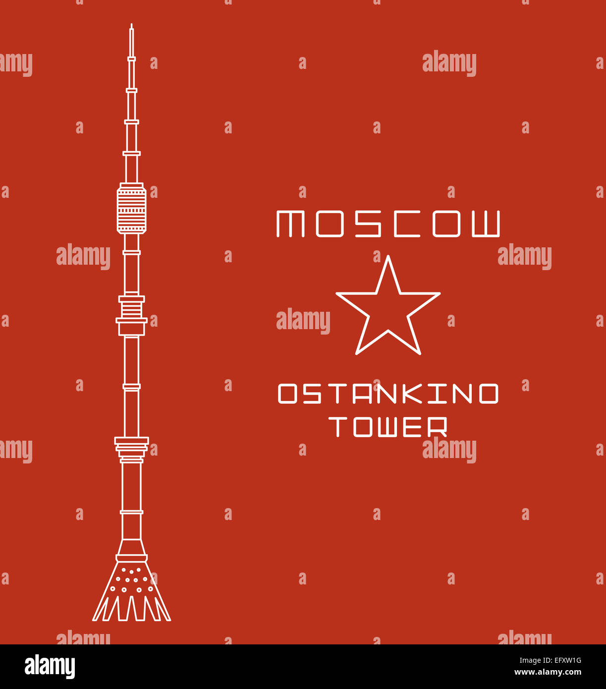 simple flat line drawn vector illustration - moscow ostankino tower ...