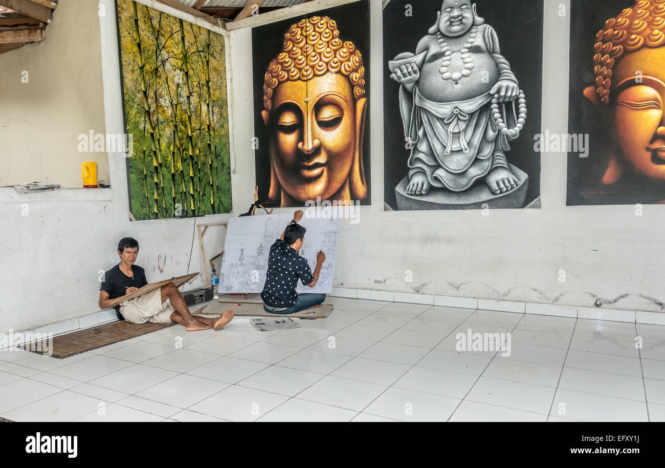 Artists painting traditional Bali art Stock Photo - Alamy