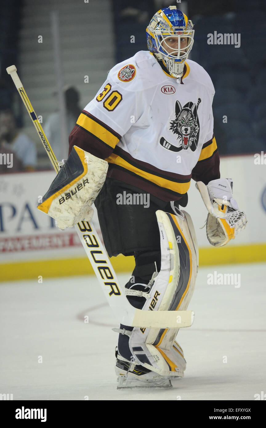 Rosemont, IL, USA. 11th Feb, 2015. Chicago Wolves' Jordan Binnington ...