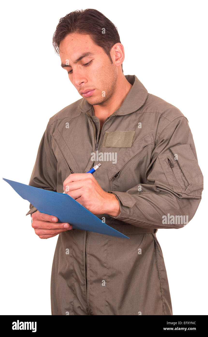 handsome young male pilot wearing green uniform Stock Photo - Alamy